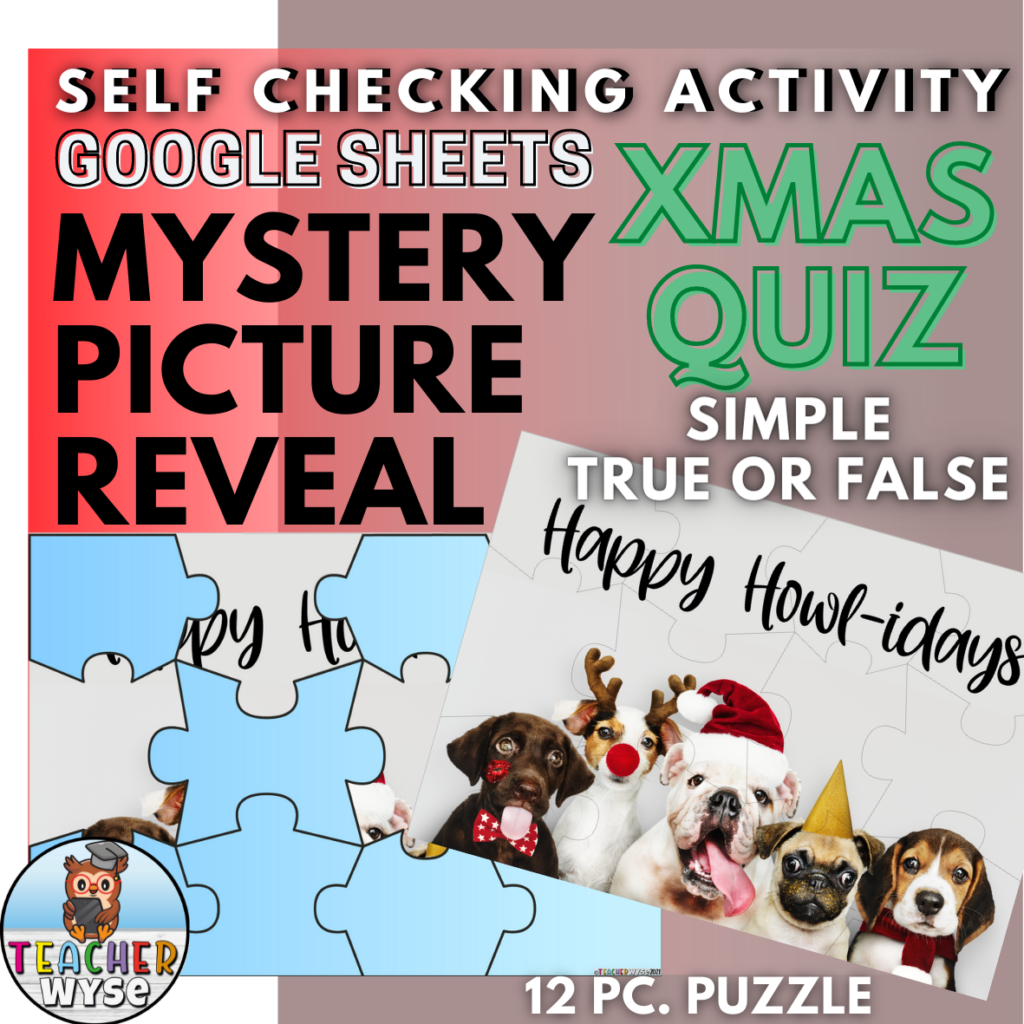 Christmas Quiz Mystery Picture Puzzle for Google Sheets™ Self Checking ...