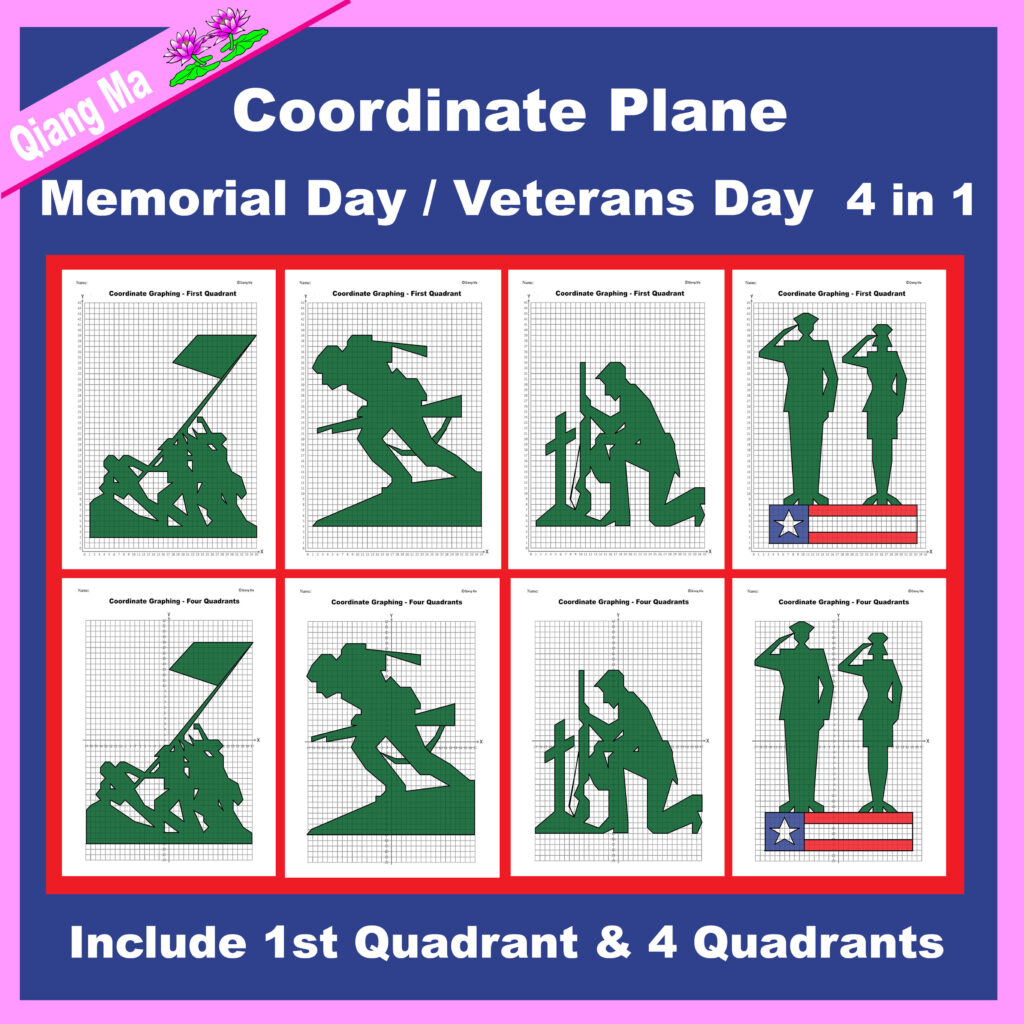 Memorial Day / Veterans Day Coordinate Plane Graphing: Soldier 4 in 1 ...