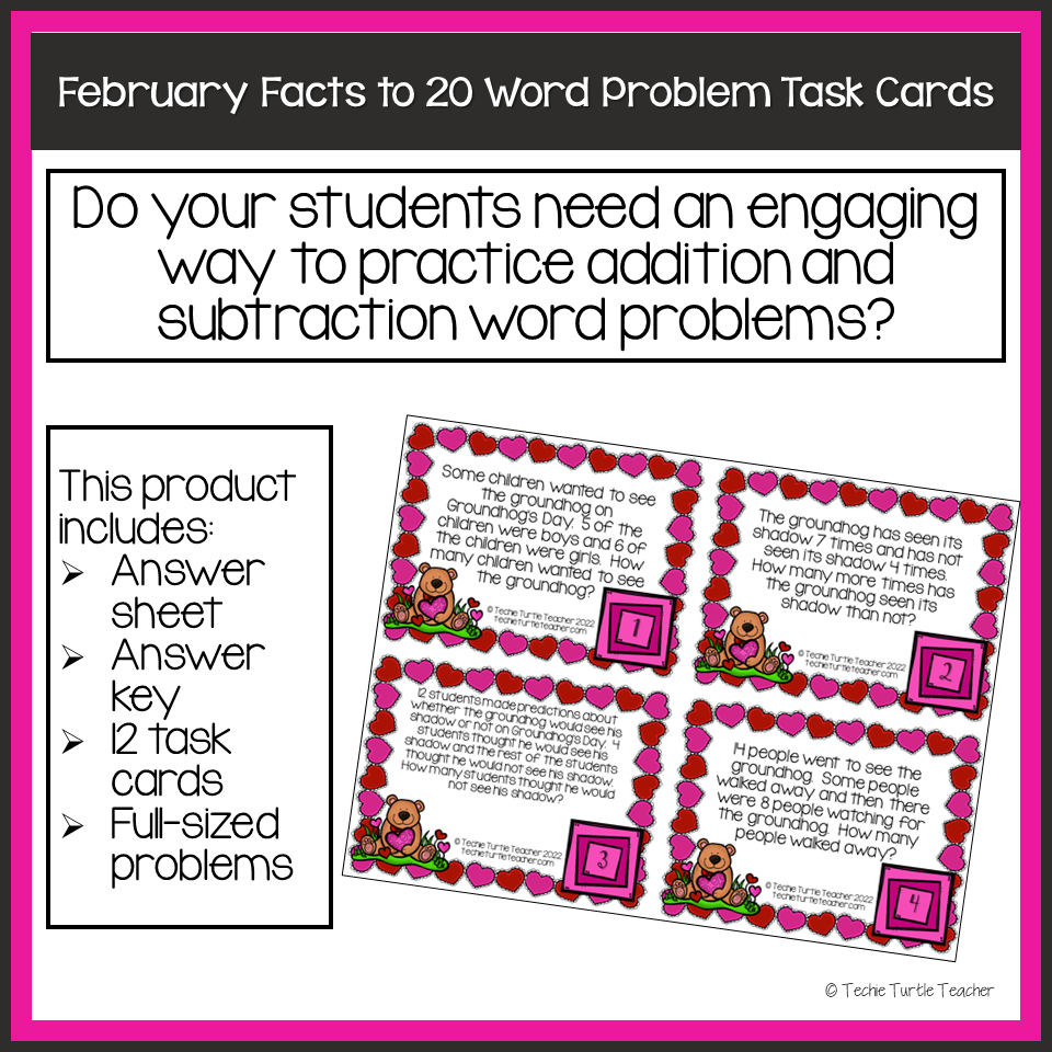 Addition & Subtraction Facts within 20 Winter Word Problem Task Cards ...