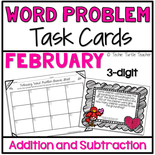 Addition & Subtraction 3-Digit Winter Word Problem Task Cards February ...