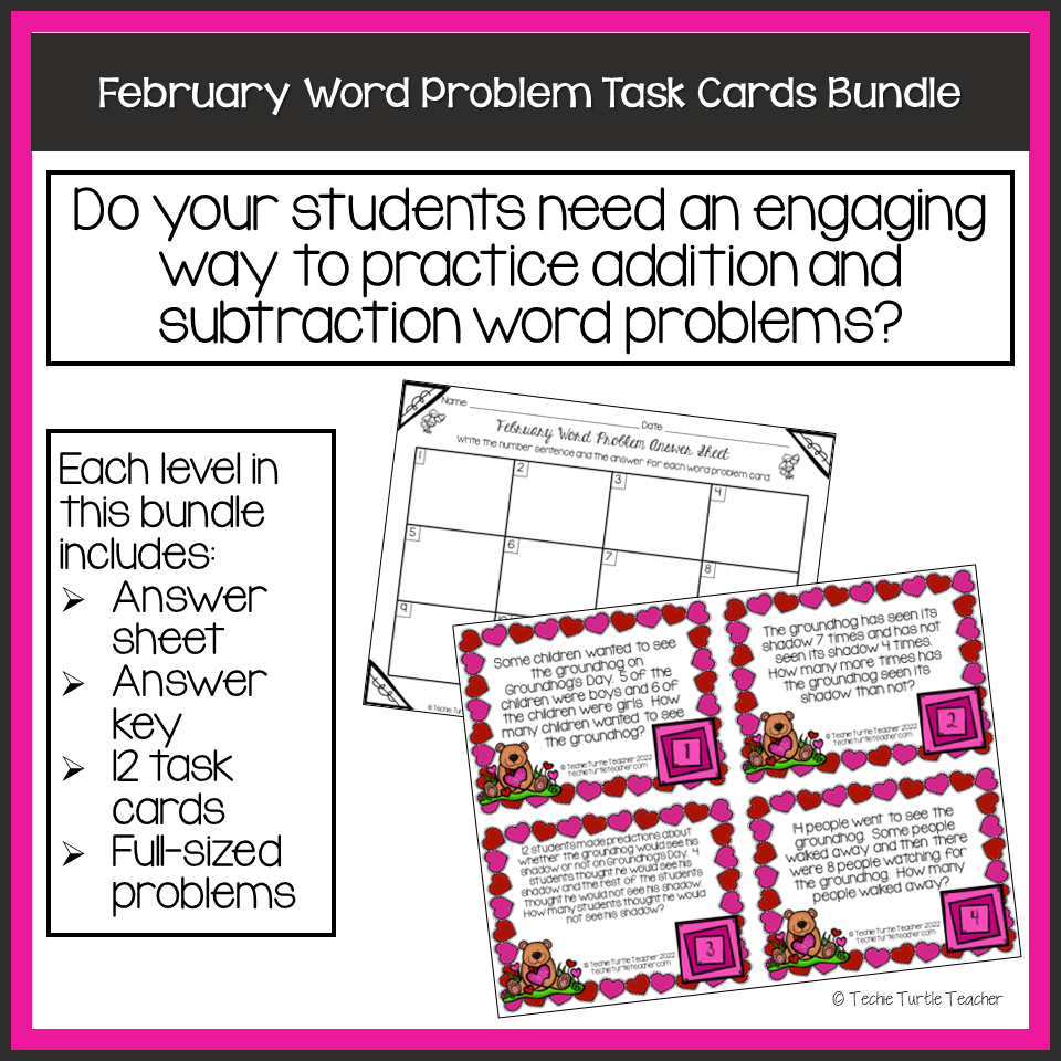 Addition & Subtraction Bundle of Winter Word Problem Task Cards for ...