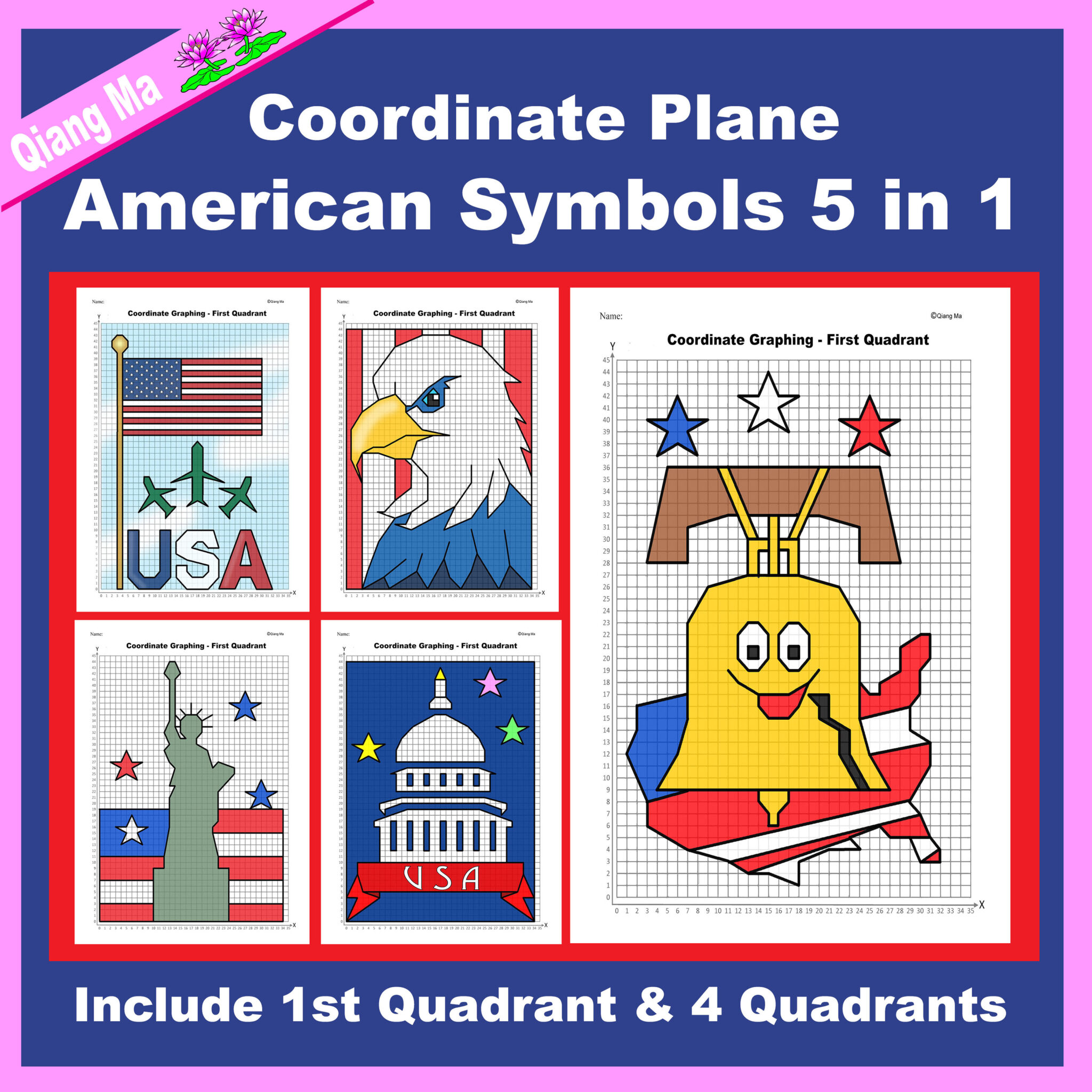 Patriot Coordinate Plane Graphing: American Symbols 5 in 1 | Made By ...