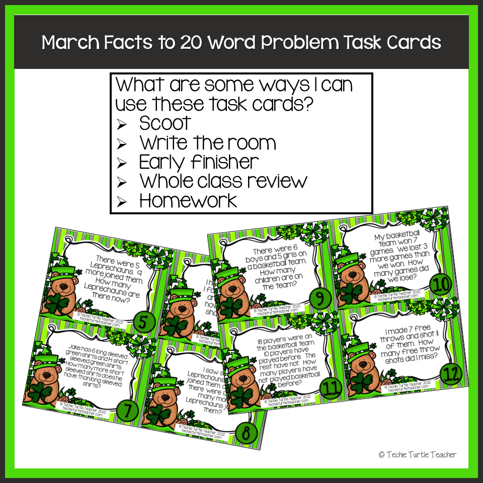Addition & Subtraction Facts within 20 Spring Word Problem Task Cards ...