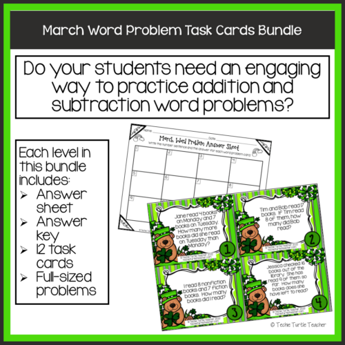 Addition & Subtraction Bundle of Spring Word Problem Task Cards for ...