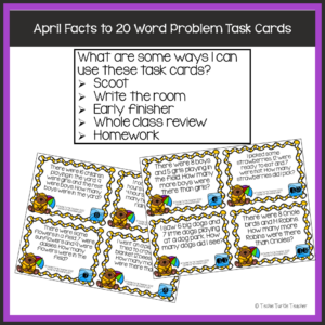 Addition & Subtraction Facts within 20 Spring Word Problem Task Cards ...