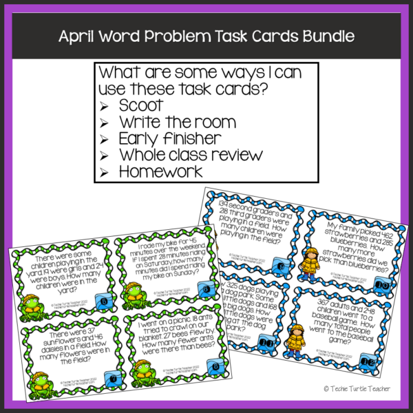 Addition & Subtraction Bundle of Spring Word Problem Task Cards for ...