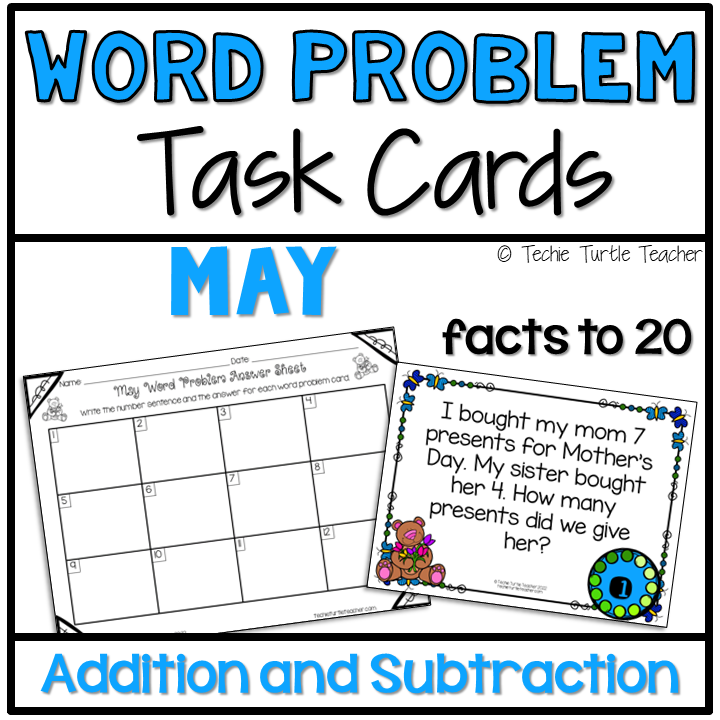 Addition Subtraction Facts Within 20 Spring Word Problem Task Cards