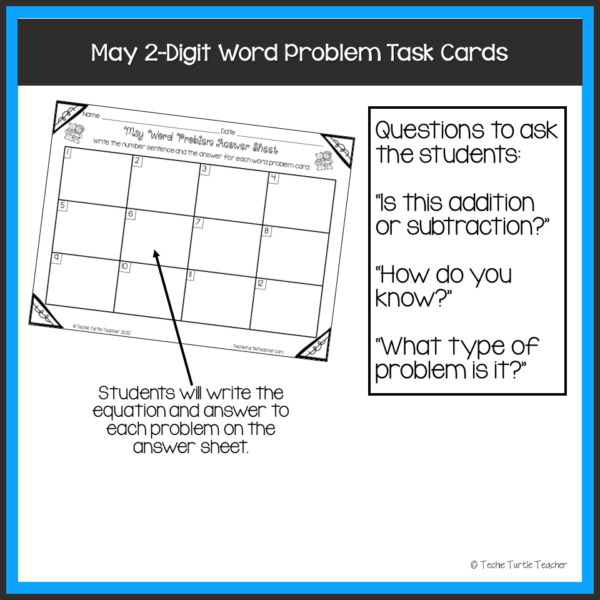 Addition & Subtraction 2-Digit Spring Word Problem Task Cards May ...