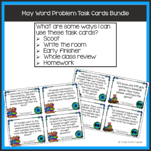 Addition & Subtraction Bundle of Spring Word Problem Task Cards for May ...