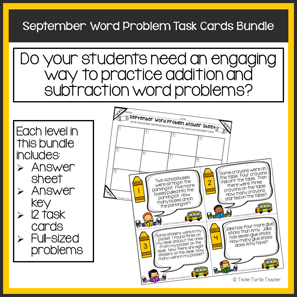 Addition & Subtraction Bundle of Fall Word Problem Task Cards for ...