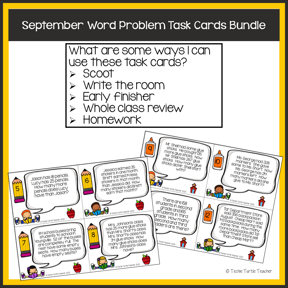 Addition & Subtraction Bundle of Fall Word Problem Task Cards for ...