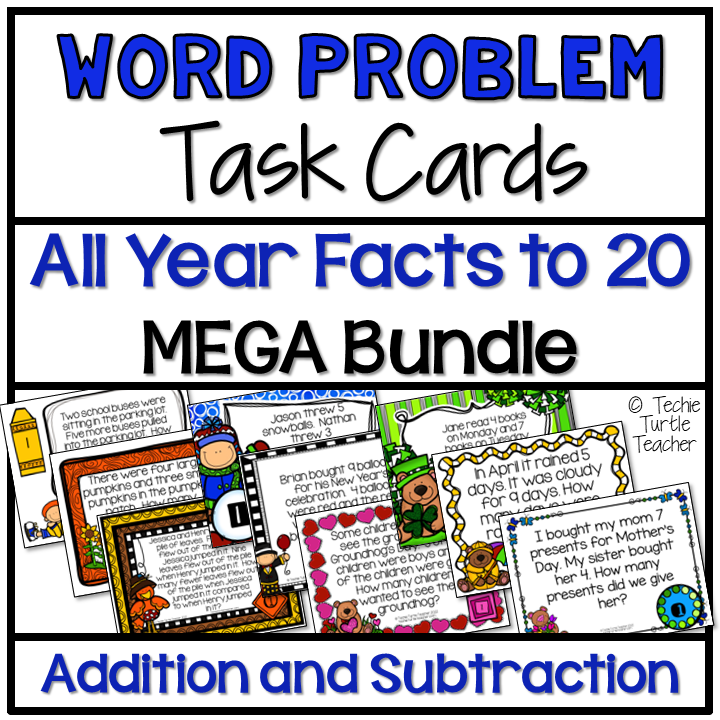 Addition & Subtraction within 20 Word Problem Task Cards All Year MEGA ...