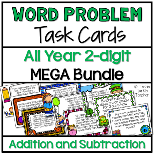 Addition & Subtraction 2-Digit Word Problem Task Cards All Year MEGA ...