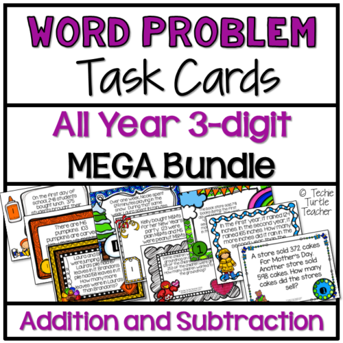 Addition & Subtraction 3-Digit Word Problem Task Cards All Year MEGA ...