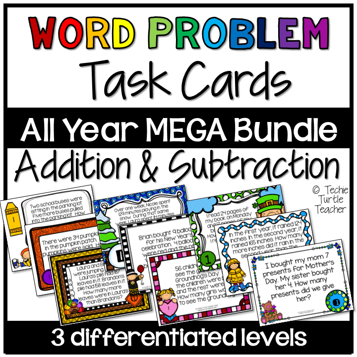 Addition & Subtraction 2-Digit Word Problem Task Cards All Year MEGA ...