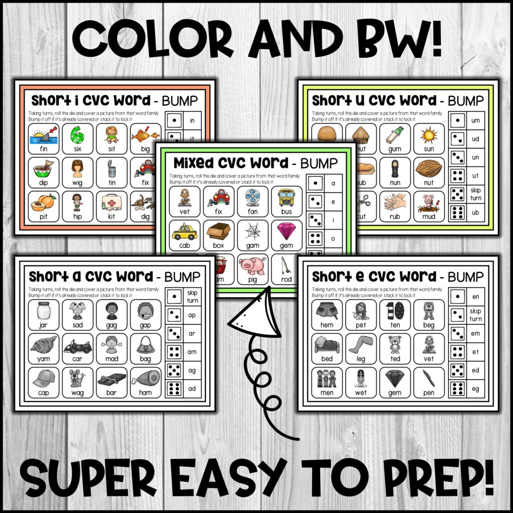 Short Vowel CVC Word Family - Bump Games - Literacy Center | Made By ...