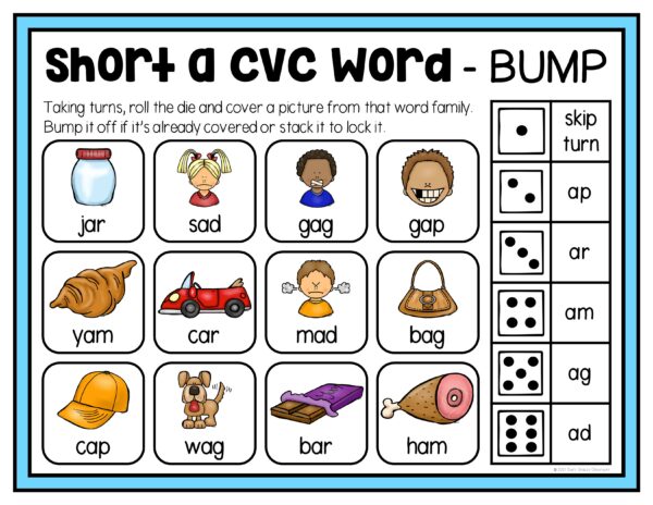 Short Vowel CVC Word Family - Bump Games - Literacy Center | Made By ...