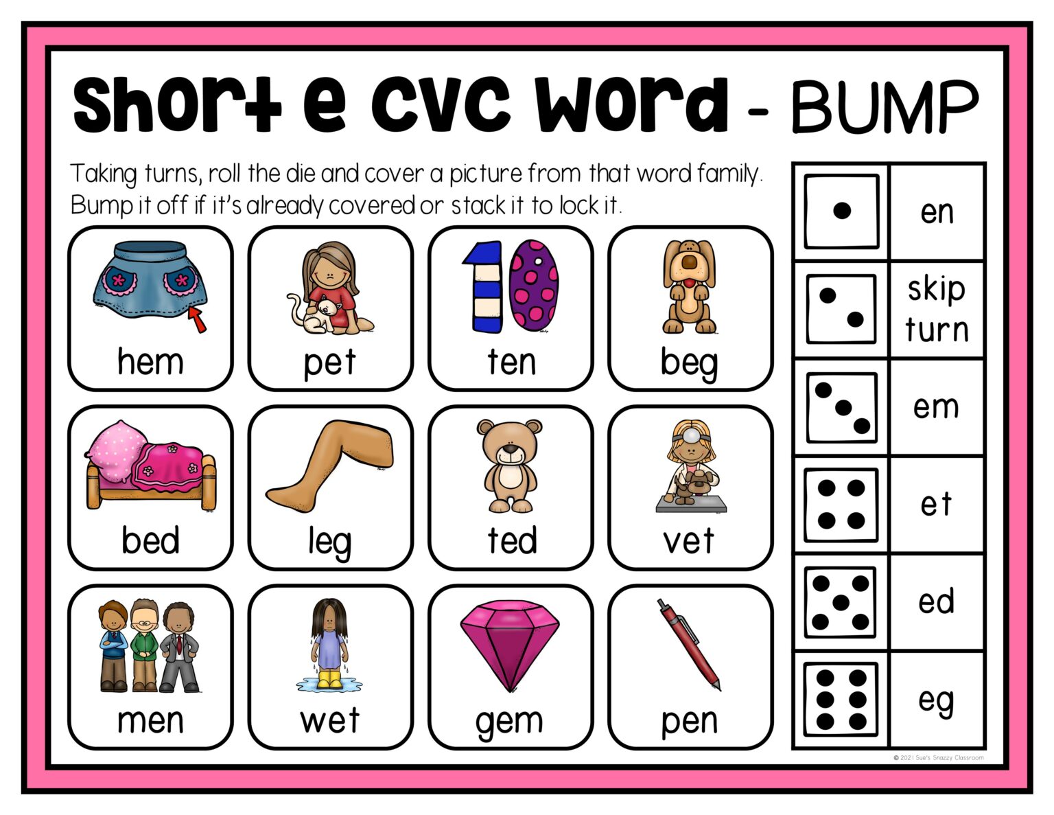 Short Vowel CVC Word Family - Bump Games - Literacy Center | Made By ...