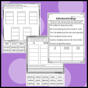 Inflectional Endings Worksheets: ing, ed, s: Sorts, Cloze, and more ...