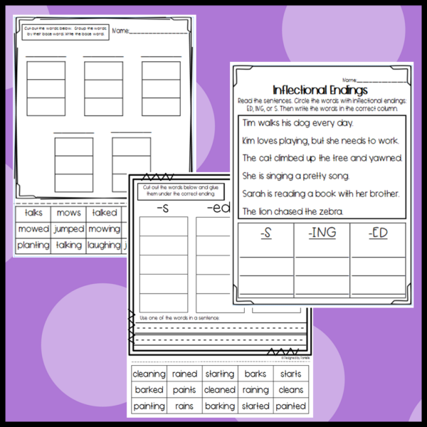 Inflectional Endings Worksheets: ing, ed, s: Sorts, Cloze, and more ...