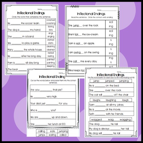 Inflectional Endings Worksheets: ing, ed, s: Sorts, Cloze, and more ...