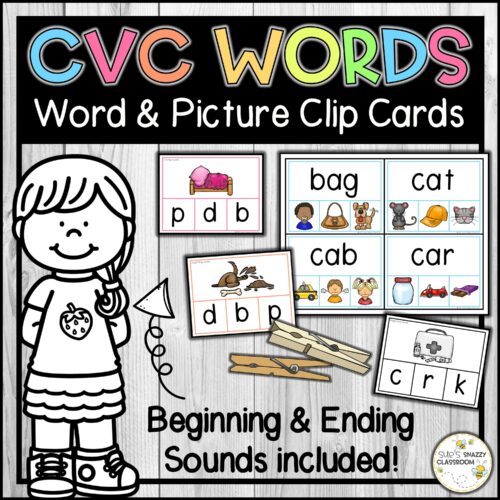 Short Vowel CVC Word Clip Cards - Phonics Center Activity | Made By ...