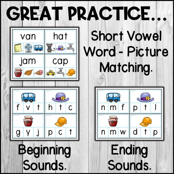 Short Vowel CVC Word Clip Cards - Phonics Center Activity - Made By ...