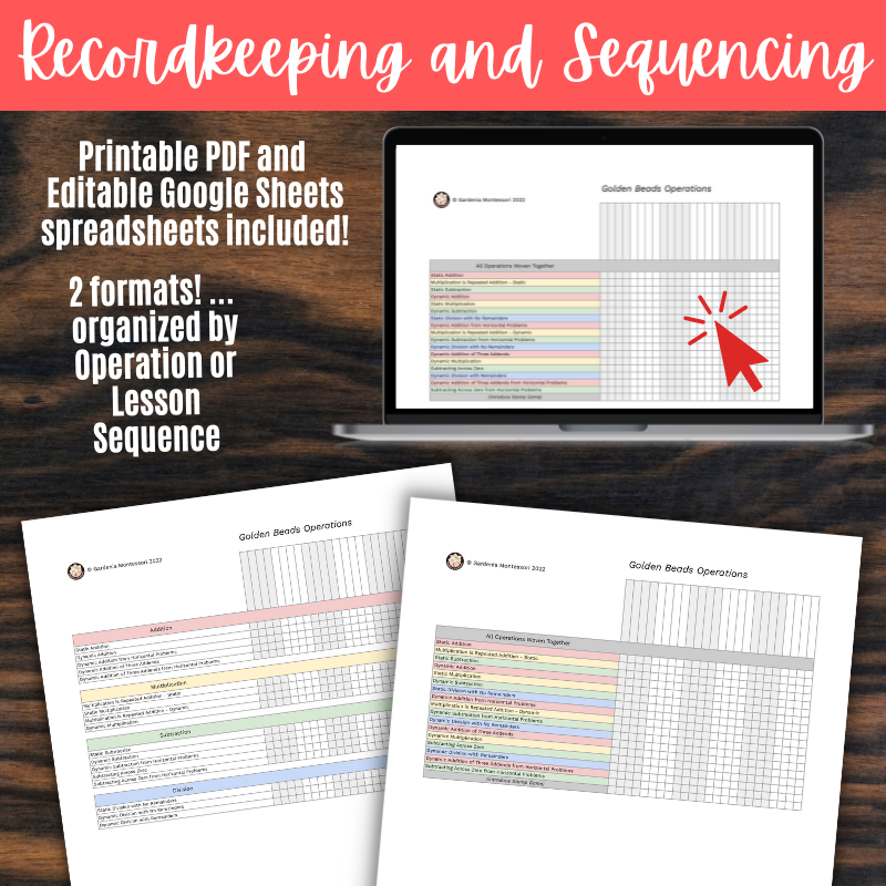 Montessori Golden Beads Operations Worksheets and Printable Base Ten ...