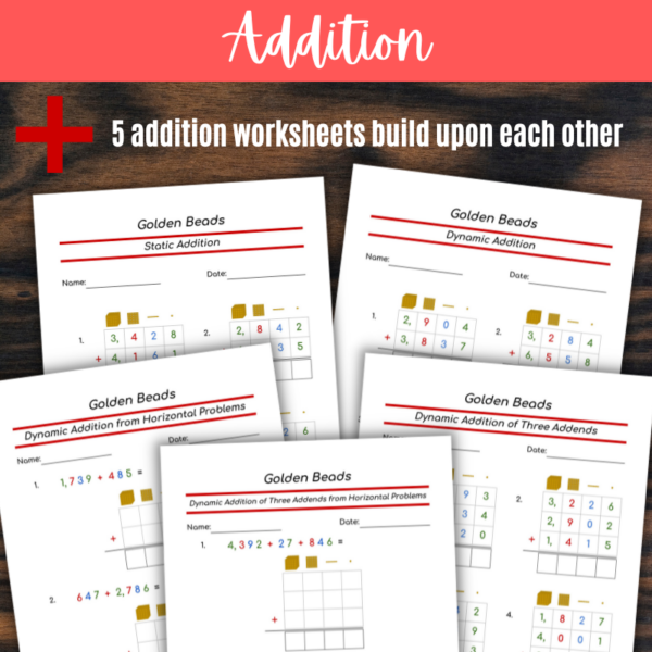 Montessori Golden Beads Operations Worksheets and Printable Base Ten ...