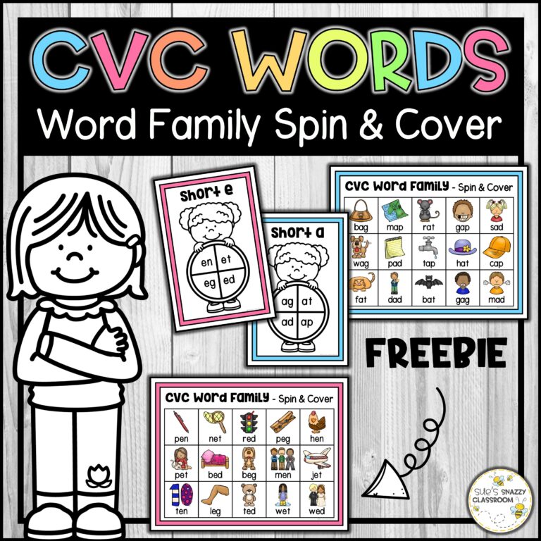 Short Vowel CVC Word Family Spin and Cover Activity - FREEBIE | Made By ...