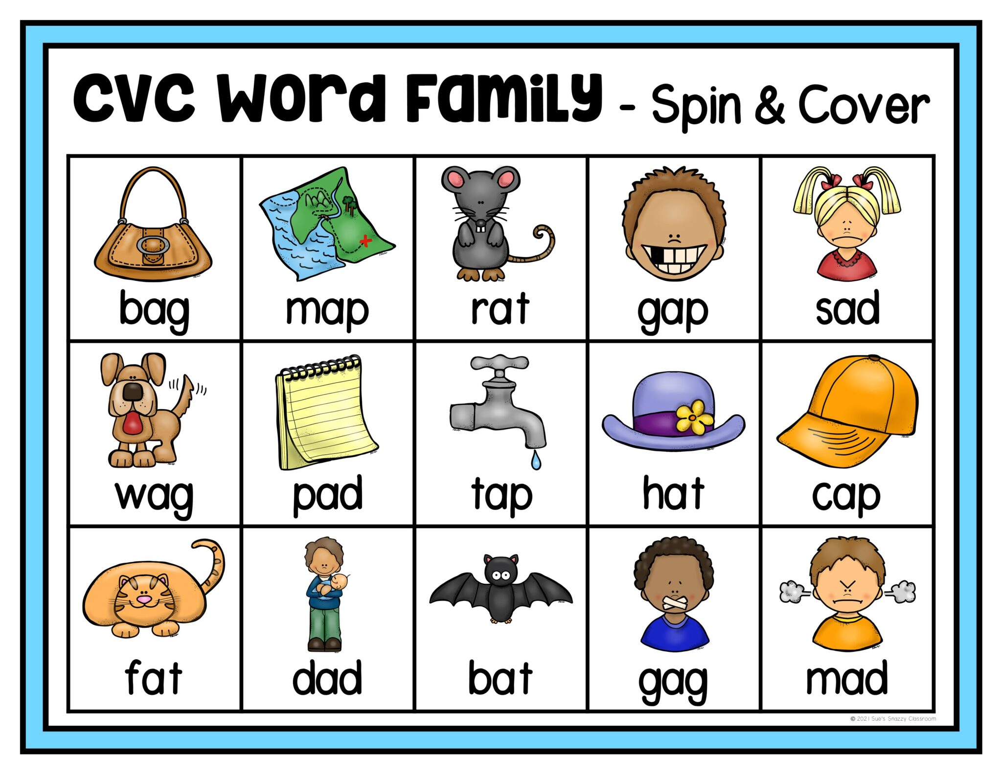 Short Vowel CVC Word Family Spin and Cover Activity - FREEBIE | Made By ...