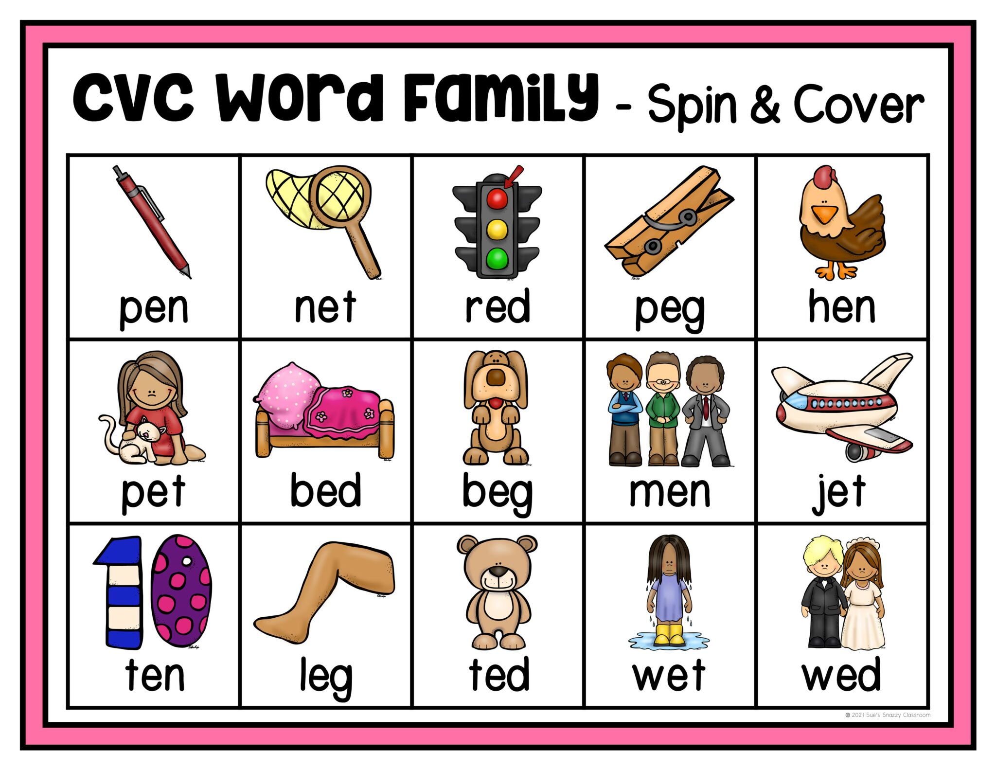 Short Vowel CVC Word Family Spin and Cover Activity - FREEBIE | Made By ...