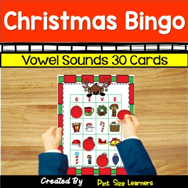 Christmas Themed Bingo | Vowel Sounds | 30 Cards | Made By Teachers