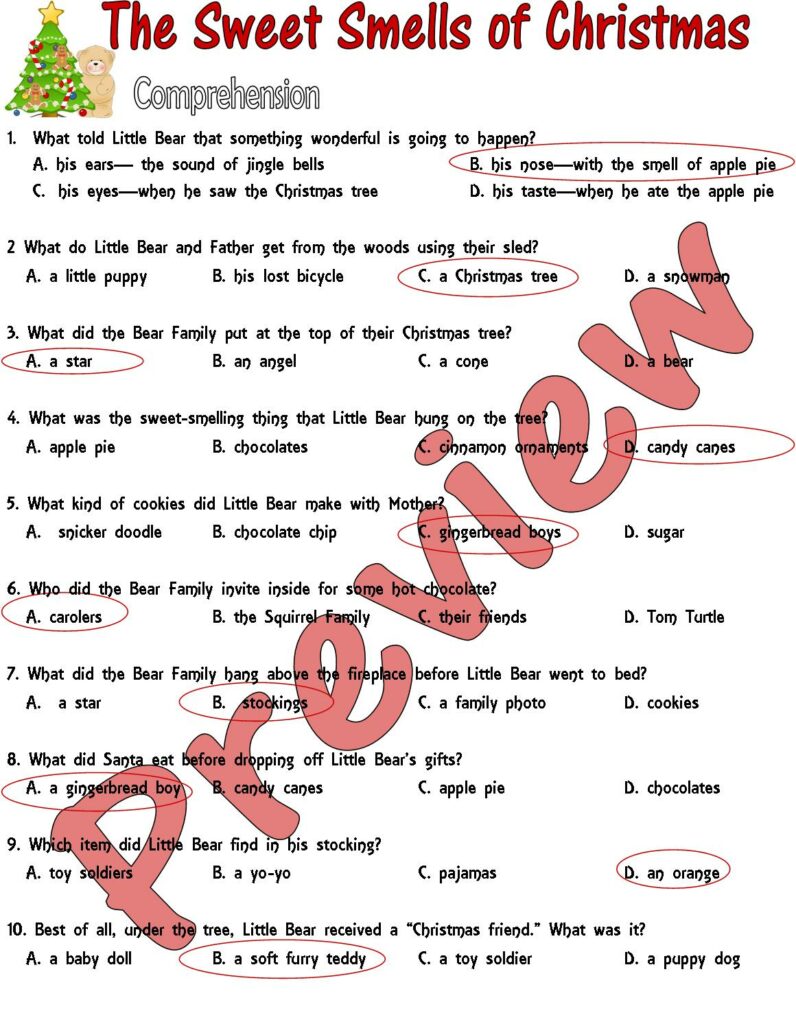 The Sweet Smells of Christmas Reading Comprehension Book Study ...