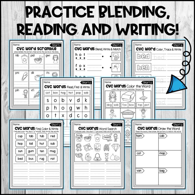 Short Vowel CVC Word Practice Worksheets & Printable Activities | Made ...