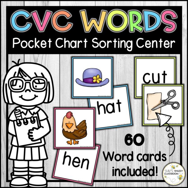 CVC Words Pocket Chart Sorting Center - Word Sort Activity | Made By ...