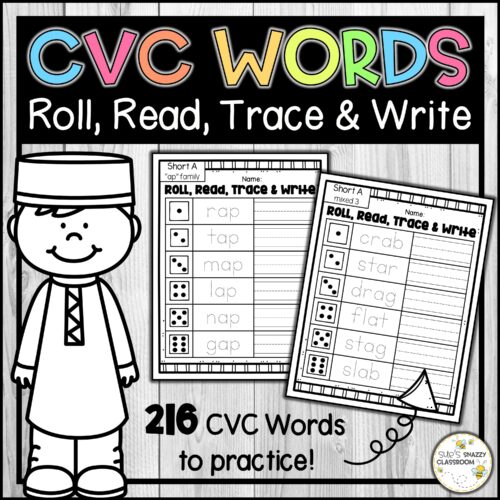 CVC Word Work Center - Roll Read Trace and Write Fluency Activity ...