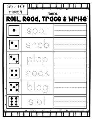 CVC Word Work Center - Roll Read Trace and Write Fluency Activity ...