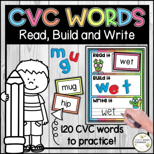 CVC Word Center - Read Build and Write Activity - Short Vowel Practice ...