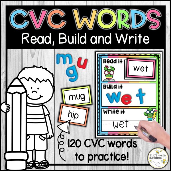 CVC Word Center - Read Build and Write Activity - Short Vowel Practice ...