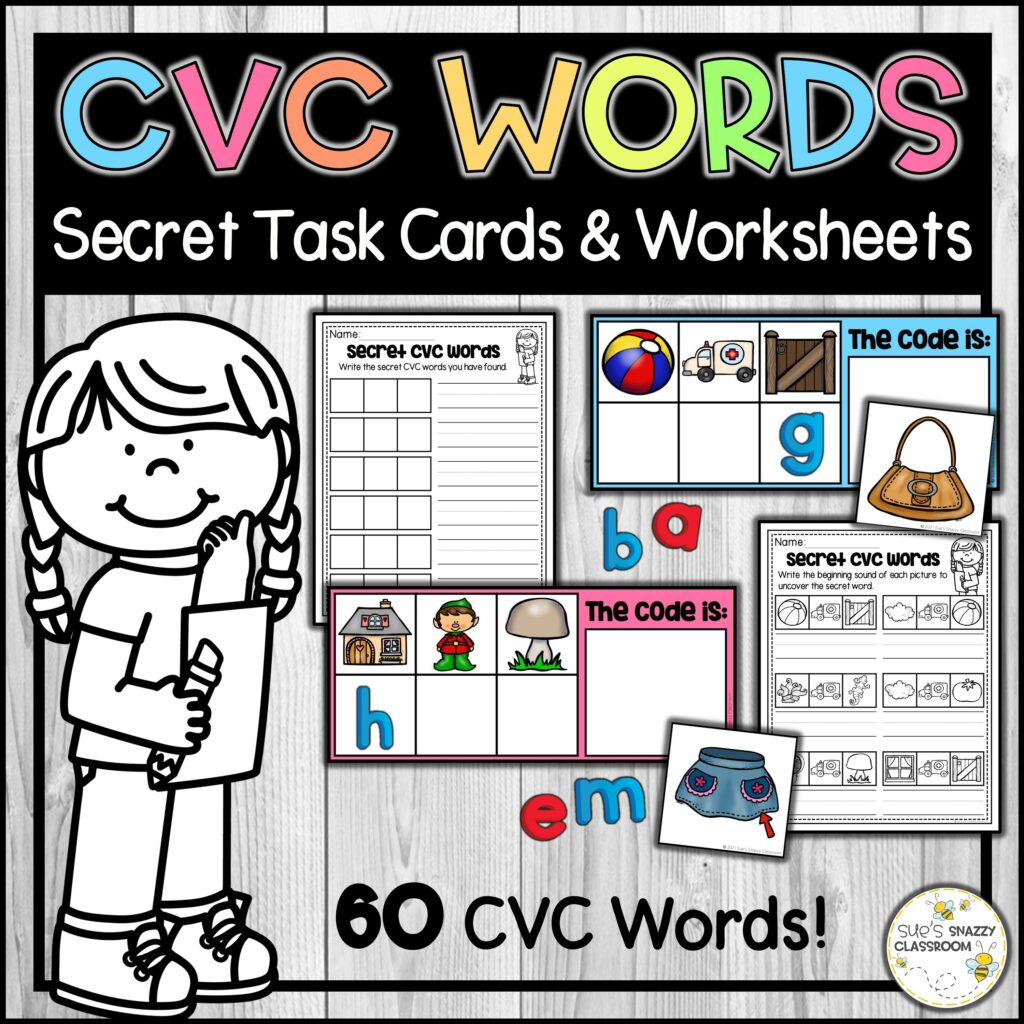 Secret CVC Word Task Cards and Practice Worksheets - Phonics Review ...