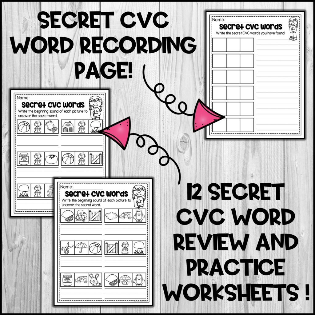 Secret CVC Word Task Cards and Practice Worksheets - Phonics Review ...