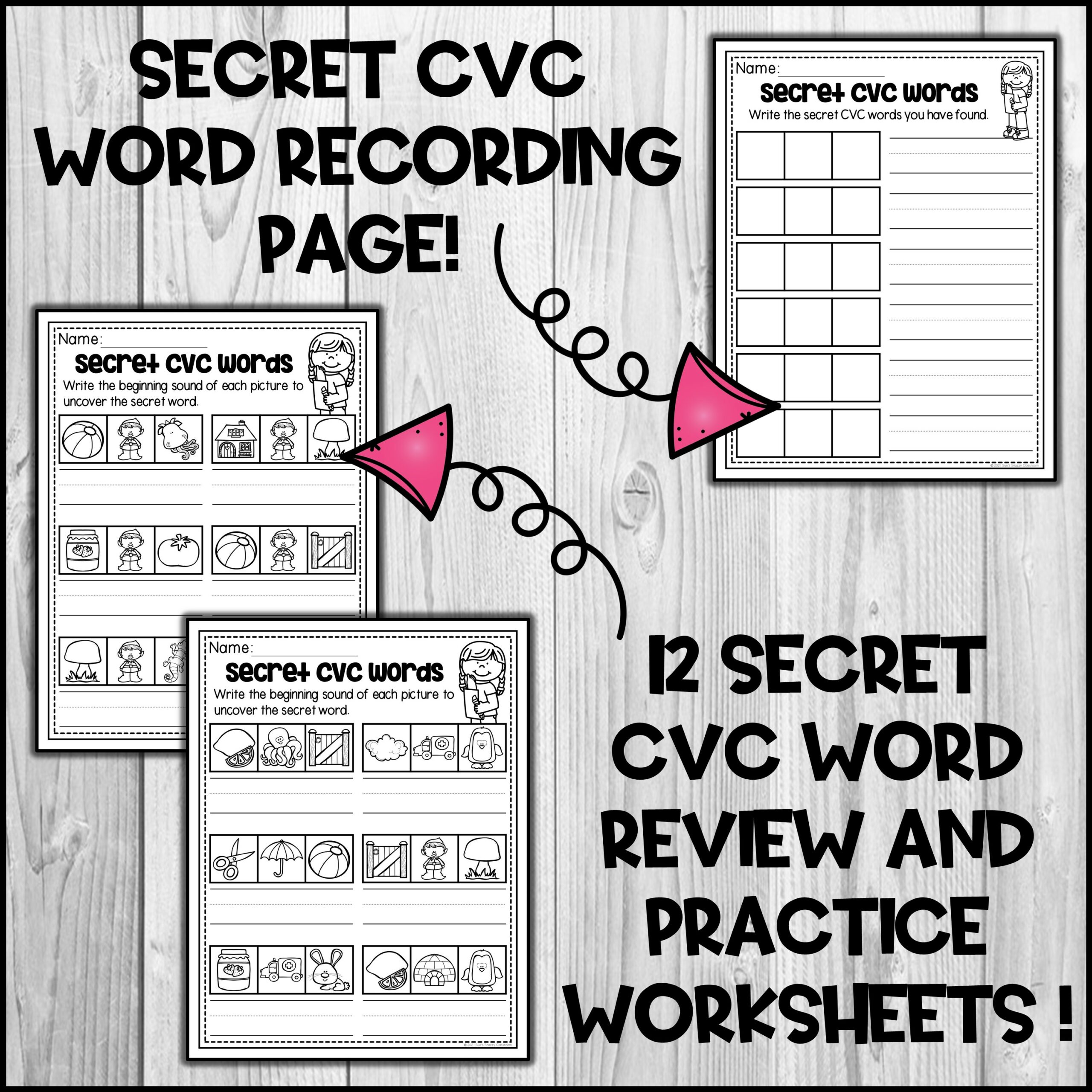 Secret CVC Word Task Cards and Practice Worksheets - Phonics Review ...