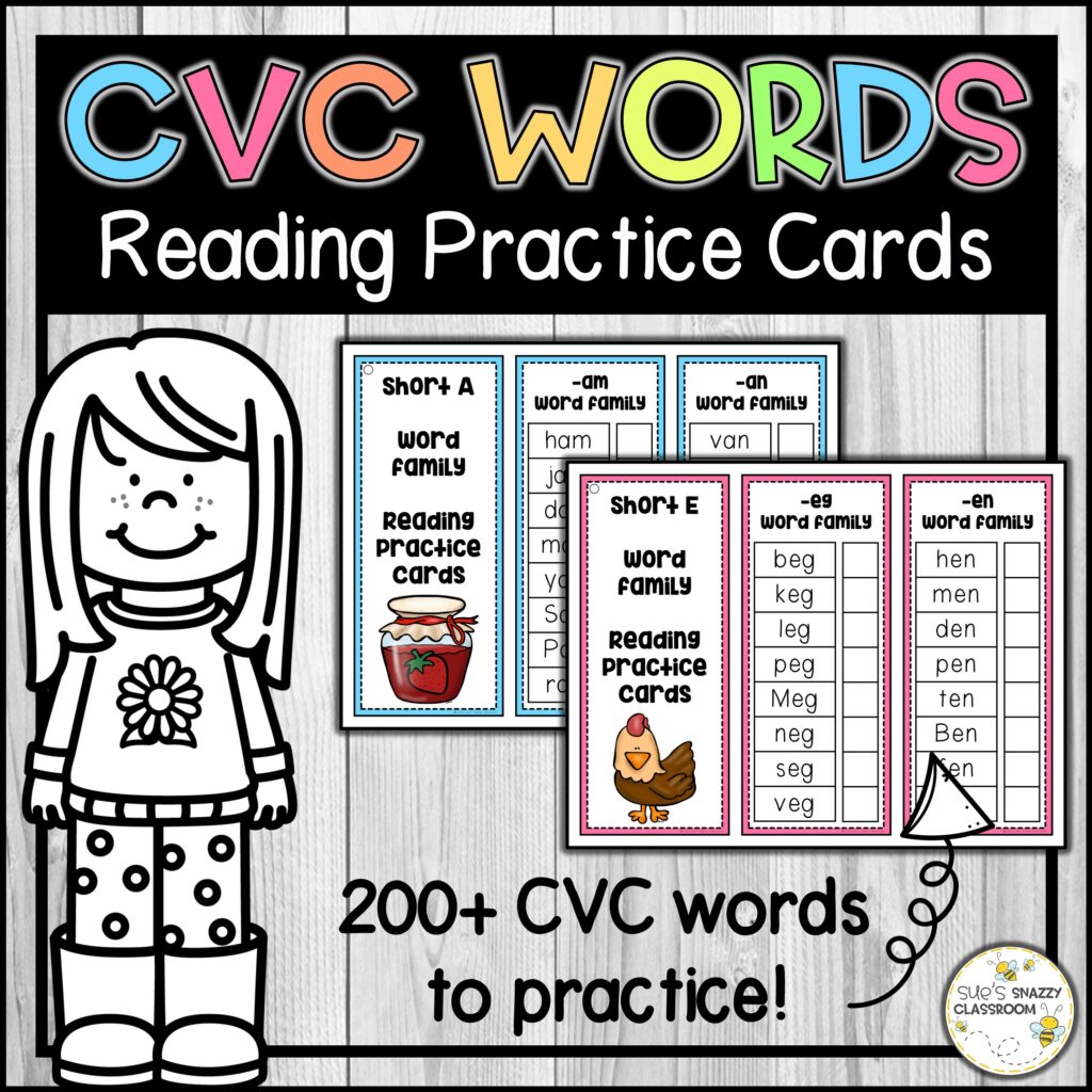 CVC Word Family Lists - Reading Fluency Practice Cards - CVC Word ...