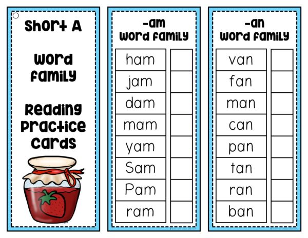 CVC Word Family Lists - Reading Fluency Practice Cards - CVC Word ...