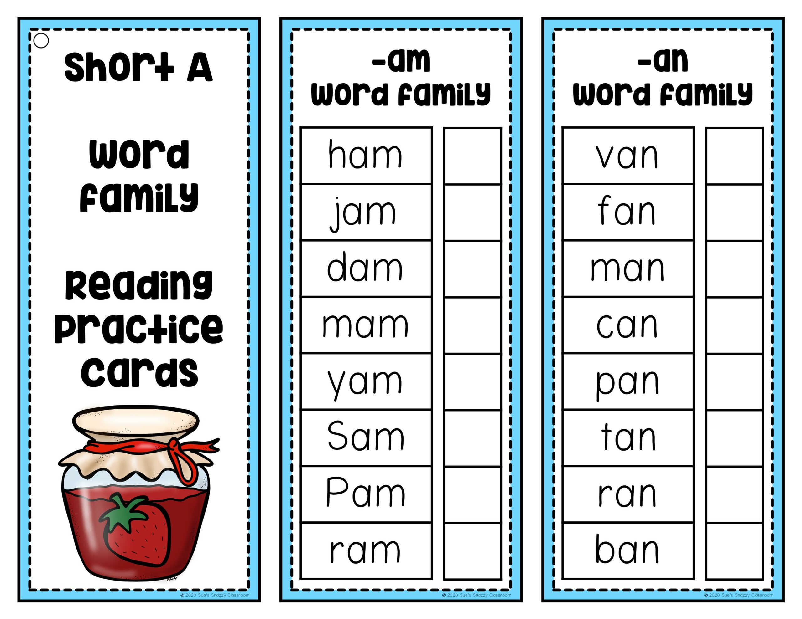 CVC Word Family Lists - Reading Fluency Practice Cards - CVC Word ...