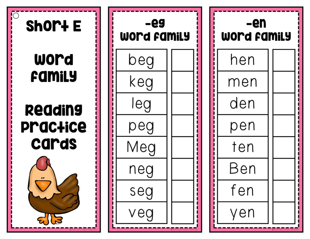 CVC Word Family Lists - Reading Fluency Practice Cards - CVC Word ...
