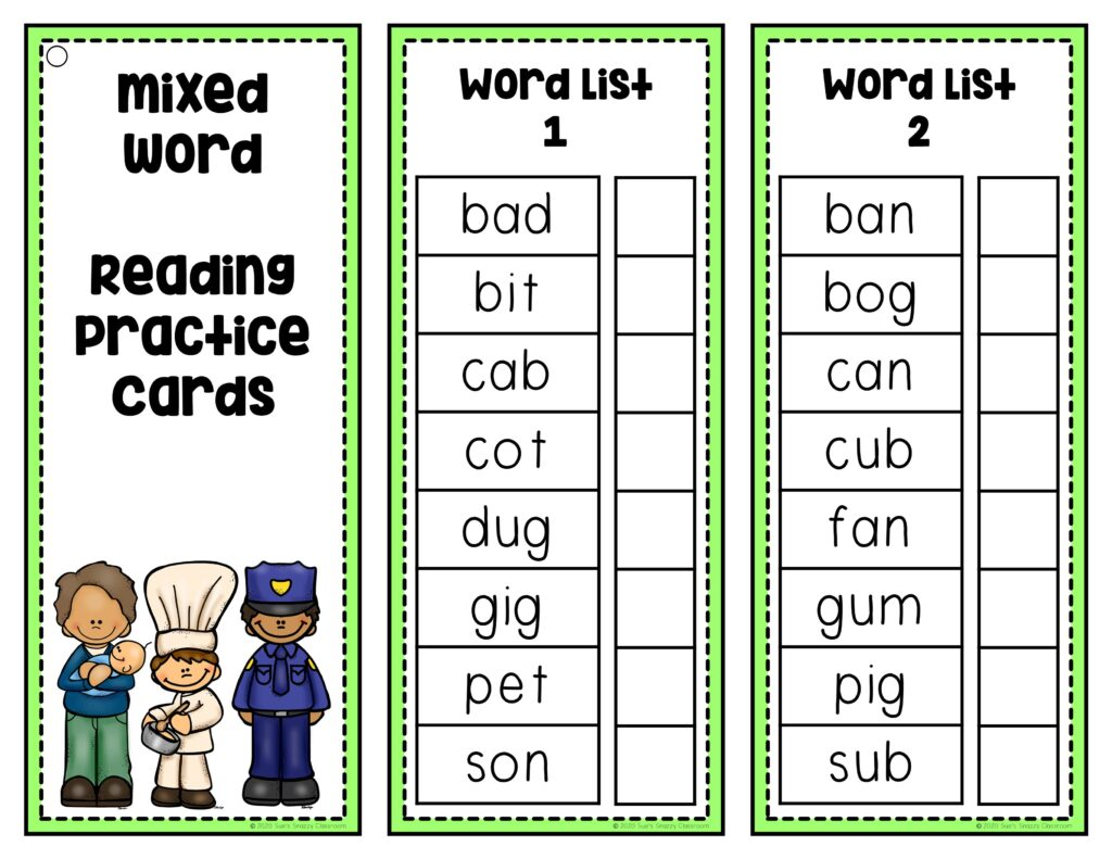 CVC Word Family Lists - Reading Fluency Practice Cards - CVC Word ...