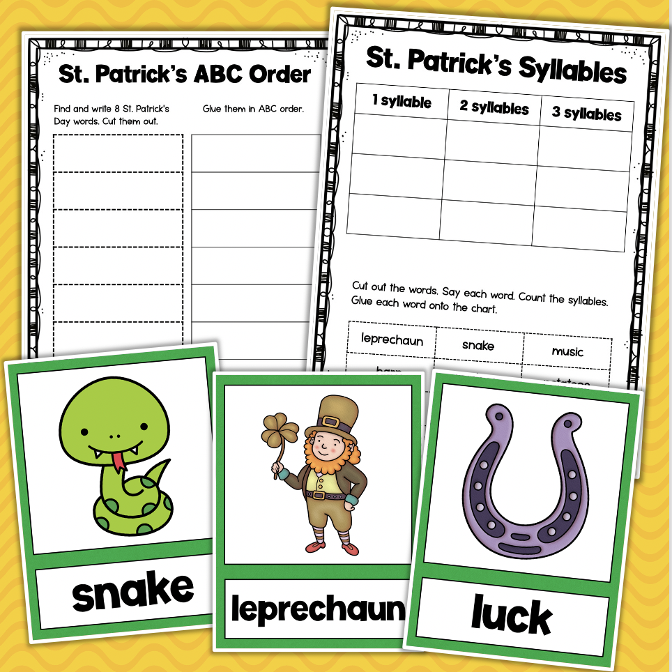 St. Patrick's Day Word Wall Vocabulary Cards & Worksheets Word Search ...