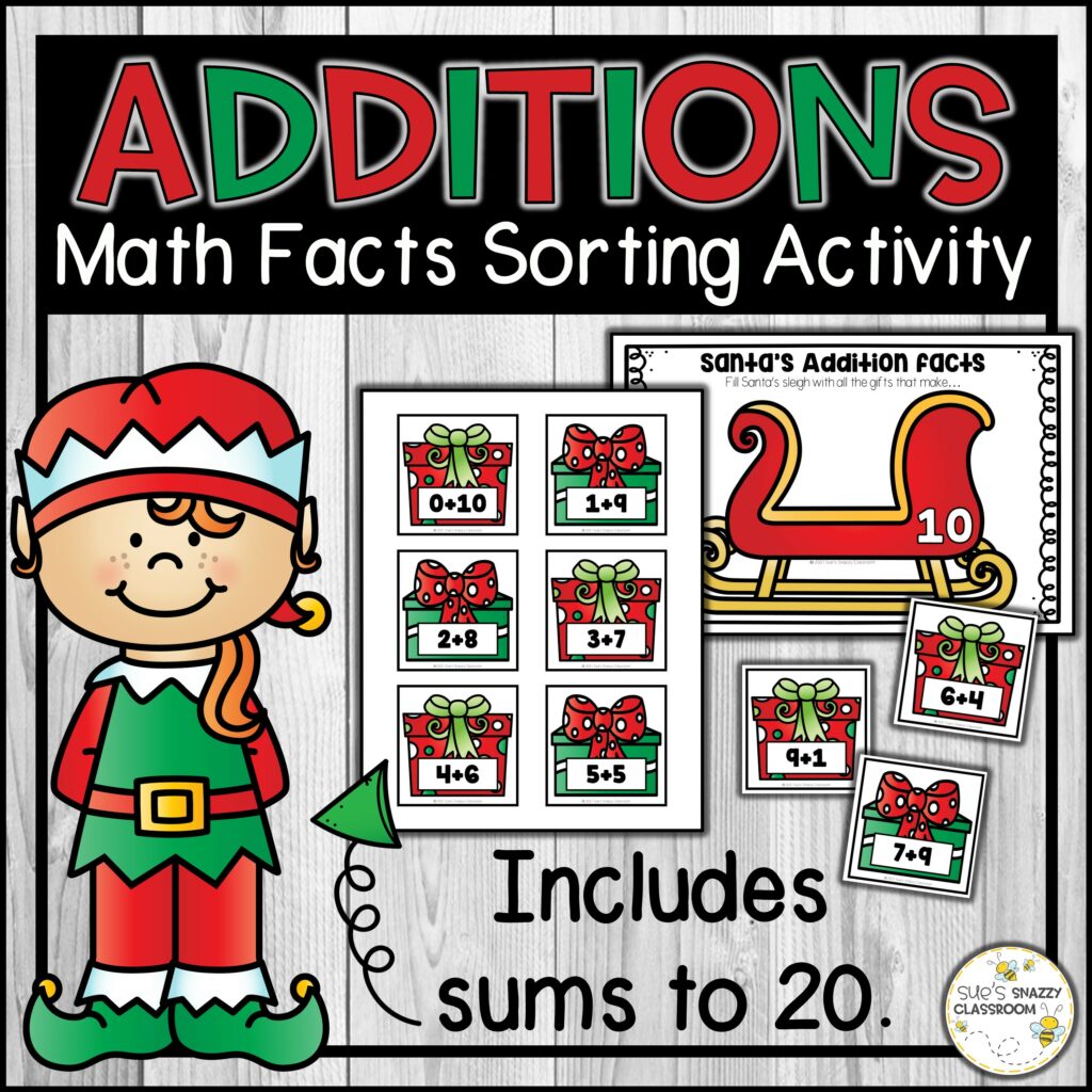 Christmas Additions Math Facts to 20 - Number Sums Sorting Activity ...